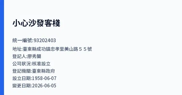 小心沙發客棧的照片-統編 93202403(臺東縣) 公司登記資料與營業項目詳細圖表