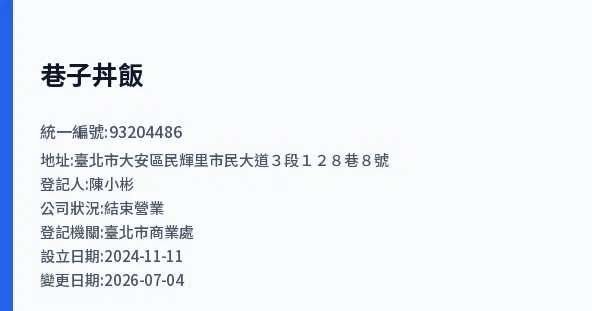 巷子丼飯的照片-統編 93204486(臺北市) 公司登記資料與營業項目詳細圖表