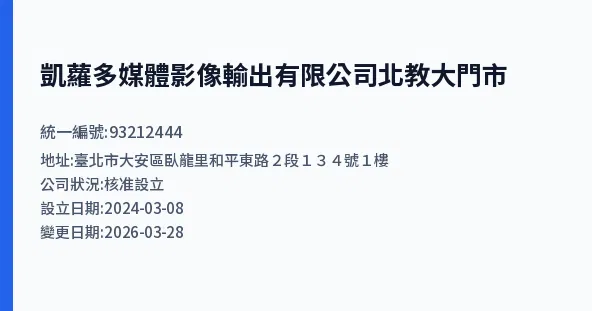 凱蘿多媒體影像輸出有限公司北教大門市的照片-統編 93212444(臺北市) 公司登記資料與營業項目詳細圖表
