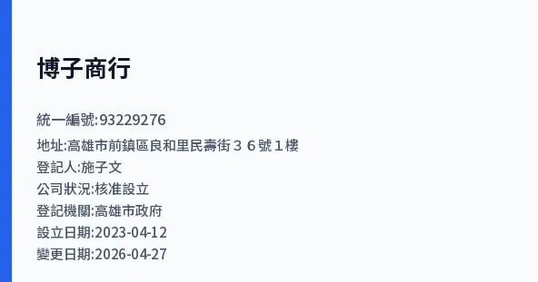 博子商行的照片-統編 93229276(高雄市) 公司登記資料與營業項目詳細圖表