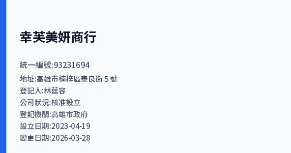 幸芙美妍商行的照片-統編 93231694(高雄市) 公司登記資料與營業項目詳細圖表
