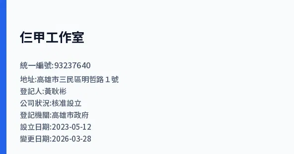 仨甲工作室的照片-統編 93237640(高雄市) 公司登記資料與營業項目詳細圖表