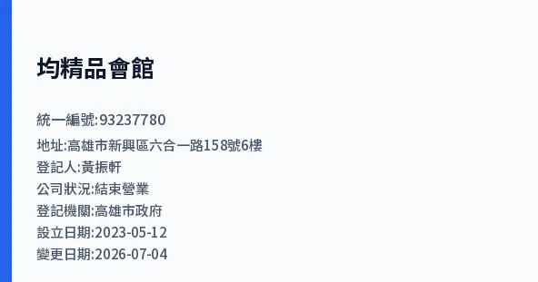 均精品會館的照片-統編 93237780(高雄市) 公司登記資料與營業項目詳細圖表