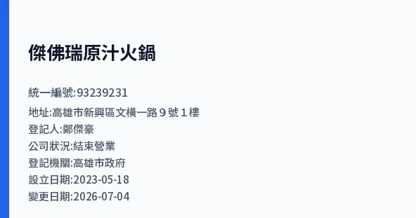 傑佛瑞原汁火鍋的照片-統編 93239231(高雄市) 公司登記資料與營業項目詳細圖表