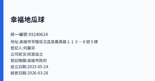幸福地瓜球的照片-統編 93240624(高雄市) 公司登記資料與營業項目詳細圖表