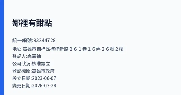 娜裡有甜點的照片-統編 93244728(高雄市) 公司登記資料與營業項目詳細圖表