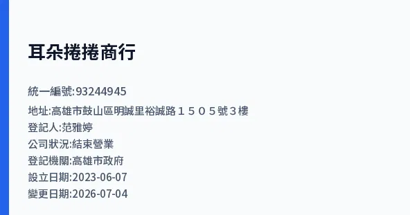 耳朵捲捲商行的照片-統編 93244945(高雄市) 公司登記資料與營業項目詳細圖表