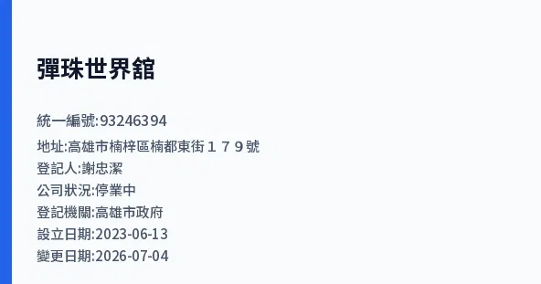 彈珠世界舘的照片-統編 93246394(高雄市) 公司登記資料與營業項目詳細圖表