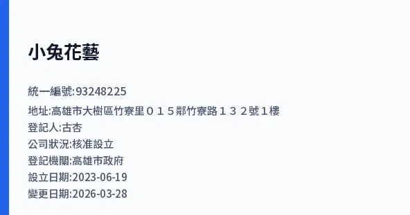 小兔花藝的照片-統編 93248225(高雄市) 公司登記資料與營業項目詳細圖表
