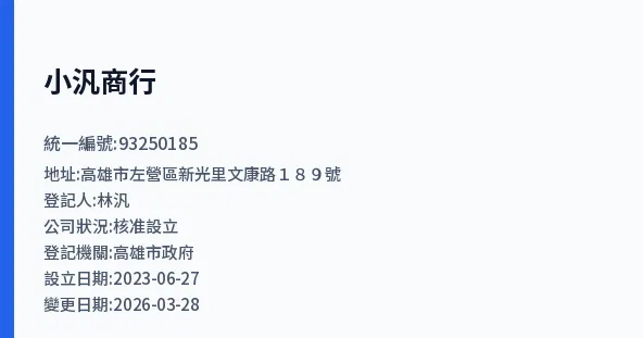 小汎商行的照片-統編 93250185(高雄市) 公司登記資料與營業項目詳細圖表