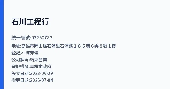 石川工程行的照片-統編 93250782(高雄市) 公司登記資料與營業項目詳細圖表