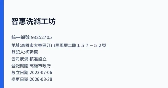 智惠洗滌工坊的照片-統編 93252705(高雄市) 公司登記資料與營業項目詳細圖表