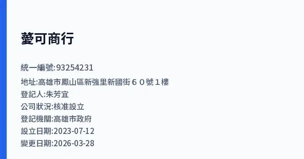 薆可商行的照片-統編 93254231(高雄市) 公司登記資料與營業項目詳細圖表