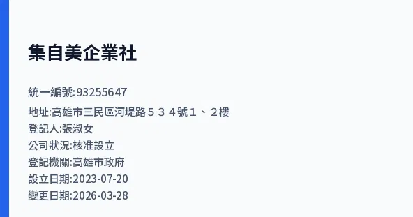 集自美企業社的照片-統編 93255647(高雄市) 公司登記資料與營業項目詳細圖表
