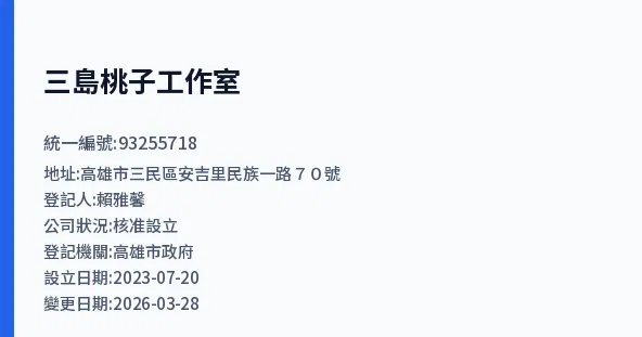 三島桃子工作室的照片-統編 93255718(高雄市) 公司登記資料與營業項目詳細圖表