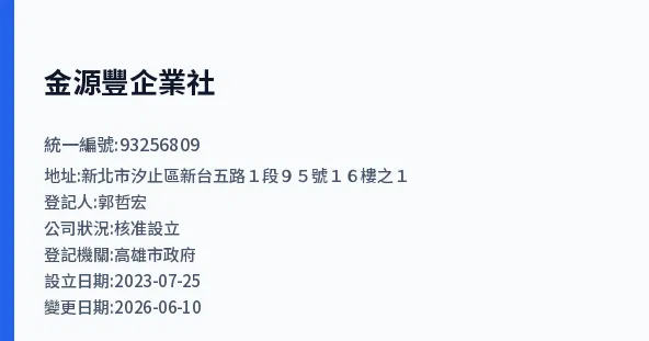 金源豐企業社的照片-統編 93256809(高雄市) 公司登記資料與營業項目詳細圖表