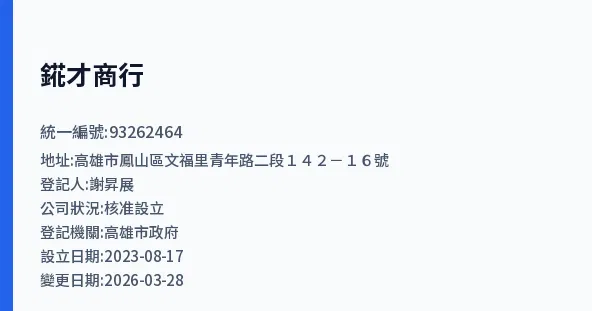 錵才商行的照片-統編 93262464(高雄市) 公司登記資料與營業項目詳細圖表