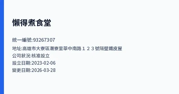 懶得煮食堂的照片-統編 93267307(高雄市) 公司登記資料與營業項目詳細圖表