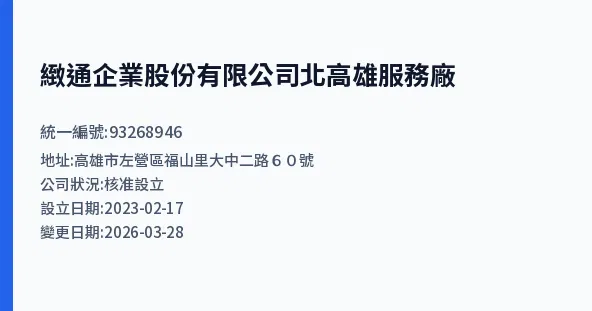 緻通企業股份有限公司北高雄服務廠的照片-統編 93268946(高雄市) 公司登記資料與營業項目詳細圖表
