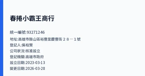 春捲小霸王商行的照片-統編 93271246(高雄市) 公司登記資料與營業項目詳細圖表