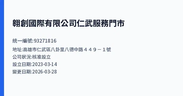 翱創國際有限公司仁武服務門市的照片-統編 93271816(高雄市) 公司登記資料與營業項目詳細圖表