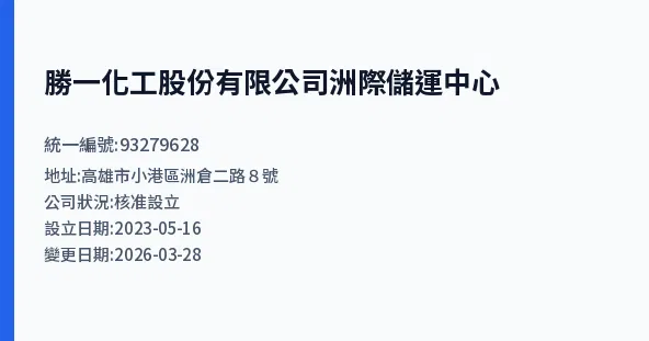 勝一化工股份有限公司洲際儲運中心的照片-統編 93279628(高雄市) 公司登記資料與營業項目詳細圖表