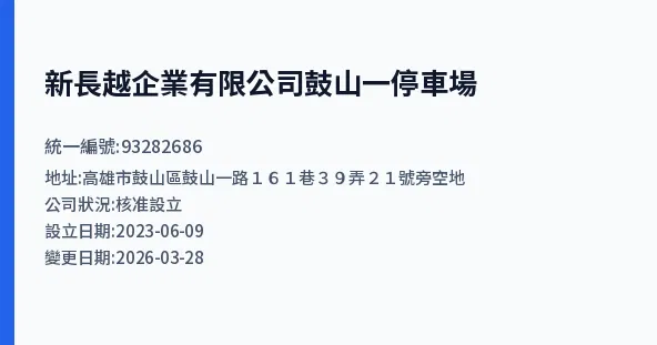 新長越企業有限公司鼓山一停車場的照片-統編 93282686(高雄市) 公司登記資料與營業項目詳細圖表
