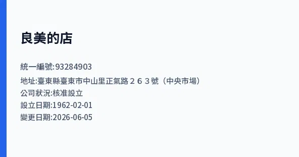 良美的店的照片-統編 93284903(臺東縣) 公司登記資料與營業項目詳細圖表