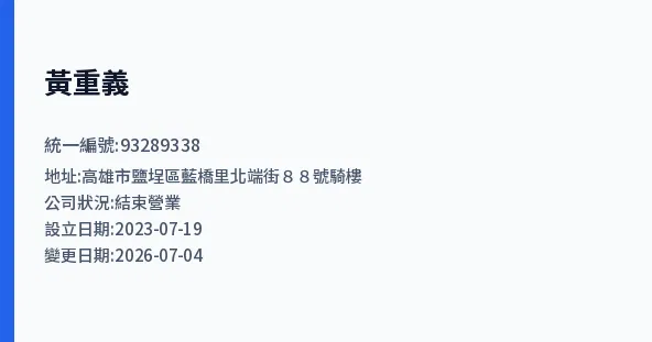 黃重義的照片-統編 93289338(高雄市) 公司登記資料與營業項目詳細圖表