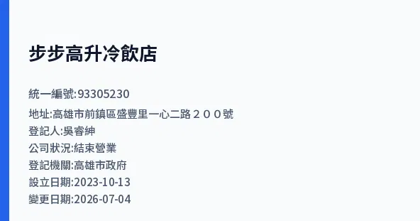 步步高升冷飲店的照片-統編 93305230(高雄市) 公司登記資料與營業項目詳細圖表