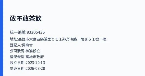 敢不敢茶飲的照片-統編 93305436(高雄市) 公司登記資料與營業項目詳細圖表