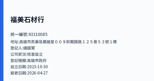福美石材行的照片-統編 93310085(高雄市) 公司登記資料與營業項目詳細圖表
