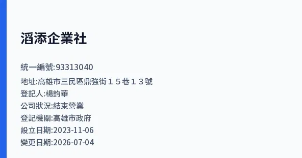 滔添企業社的照片-統編 93313040(高雄市) 公司登記資料與營業項目詳細圖表