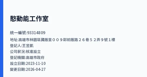 憨動能工作室的照片-統編 93314809(高雄市) 公司登記資料與營業項目詳細圖表