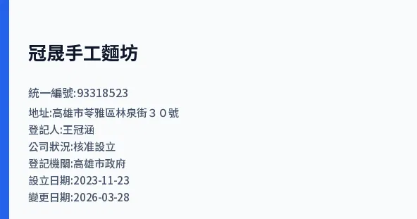冠晟手工麵坊的照片-統編 93318523(高雄市) 公司登記資料與營業項目詳細圖表