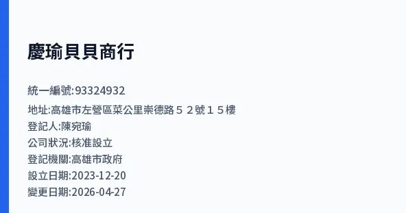 慶瑜貝貝商行的照片-統編 93324932(高雄市) 公司登記資料與營業項目詳細圖表