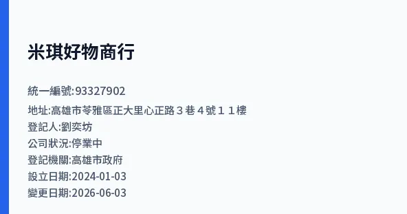 米琪好物商行的照片-統編 93327902(高雄市) 公司登記資料與營業項目詳細圖表