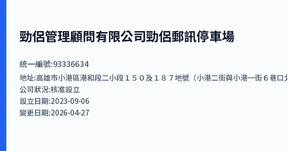 勁侶管理顧問有限公司勁侶郵訊停車場的照片-統編 93336634(高雄市) 公司登記資料與營業項目詳細圖表