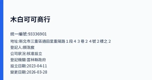 木白可可商行的照片-統編 93336901(新北市) 公司登記資料與營業項目詳細圖表