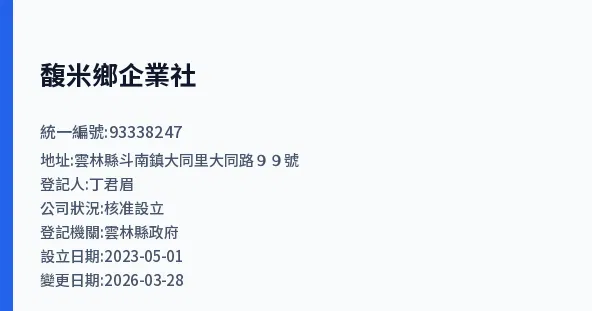 馥米鄉企業社的照片-統編 93338247(雲林縣) 公司登記資料與營業項目詳細圖表