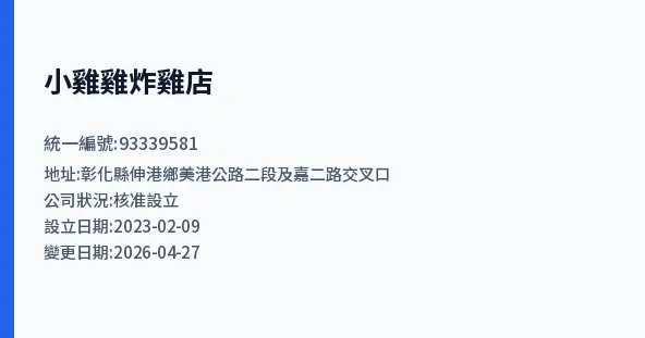 小雞雞炸雞店的照片-統編 93339581(彰化縣) 公司登記資料與營業項目詳細圖表