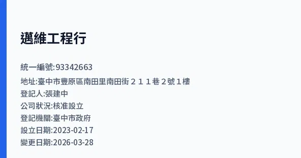 邁維工程行的照片-統編 93342663(臺中市) 公司登記資料與營業項目詳細圖表