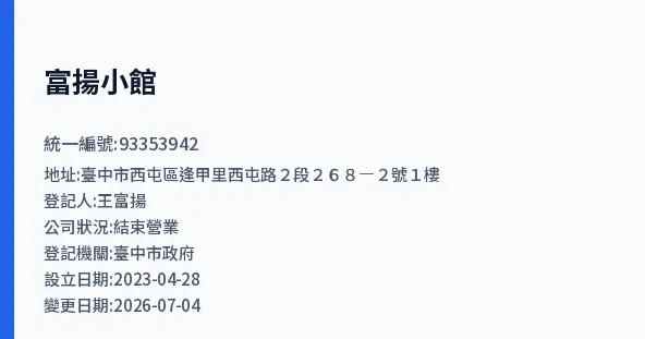 富揚小館的照片-統編 93353942(臺中市) 公司登記資料與營業項目詳細圖表
