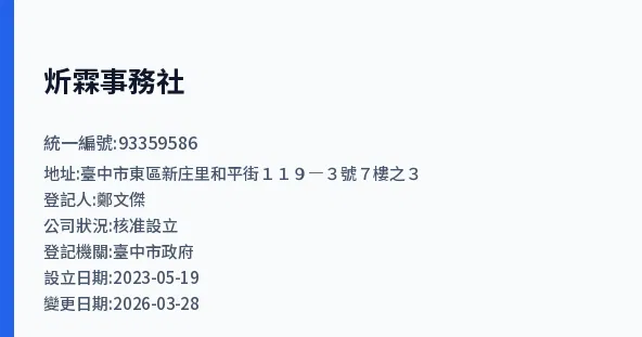 炘霖事務社的照片-統編 93359586(臺中市) 公司登記資料與營業項目詳細圖表