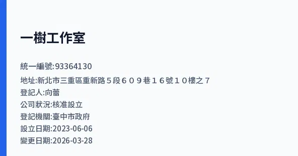 一樹工作室的照片-統編 93364130(新北市) 公司登記資料與營業項目詳細圖表