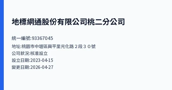 地標網通股份有限公司桃二分公司的照片-統編 93367045(桃園市) 公司登記資料與營業項目詳細圖表