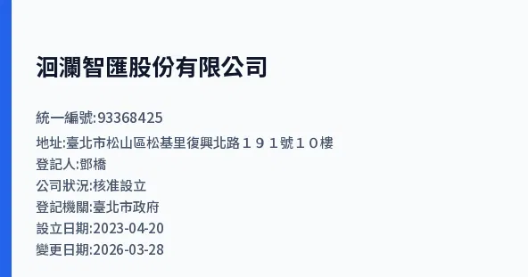 洄瀾智匯股份有限公司的照片-統編 93368425(臺北市) 公司登記資料與營業項目詳細圖表