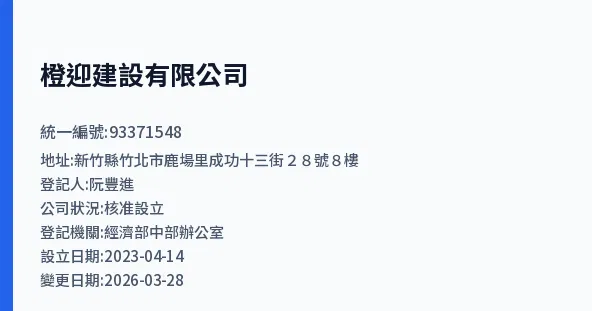 橙迎建設有限公司的照片-統編 93371548(新竹縣) 公司登記資料與營業項目詳細圖表