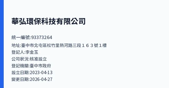 華弘環保科技有限公司的照片-統編 93373264(臺中市) 公司登記資料與營業項目詳細圖表