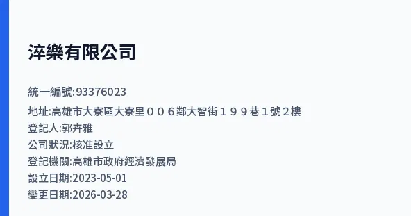 淬樂有限公司的照片-統編 93376023(高雄市) 公司登記資料與營業項目詳細圖表